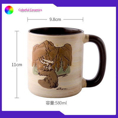 Stone Ware 580ml Handmade Stoneware Mugs Hand Painted Cute Animals Pattern