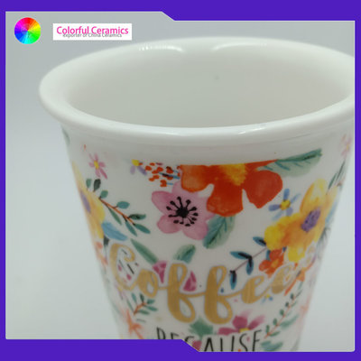 Silicon Lid Insulated Ceramic Coffee Mugs Without Handles Unique Design