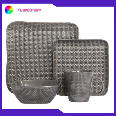 Tableware Ceramic Dinnerware Setsembossed Coffee Mug Square Plate Ceramic Sala Bowl
