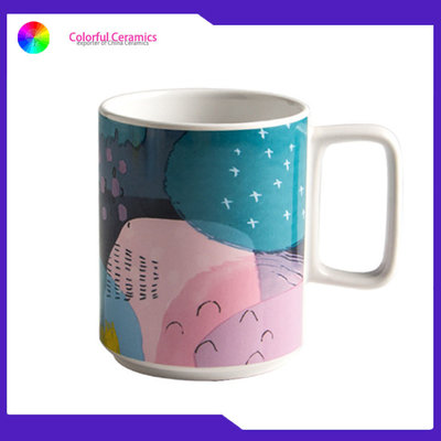 Stoneware Printed Promotional Ceramic Travel Mug Tea Cups 420ML EEC Approval