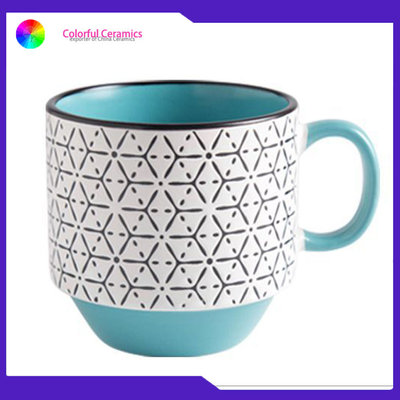 Round Handmade Stoneware Mugs , Personalized Silkscreen Coffee Mugs Dinnerware Set
