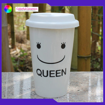 Portable Travel Mug Ceramic Coffee Cup Without Handle Smiling Face Pattern