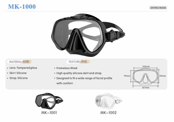Frameless Silicone Free Diving Goggles with Transparent Lens in White