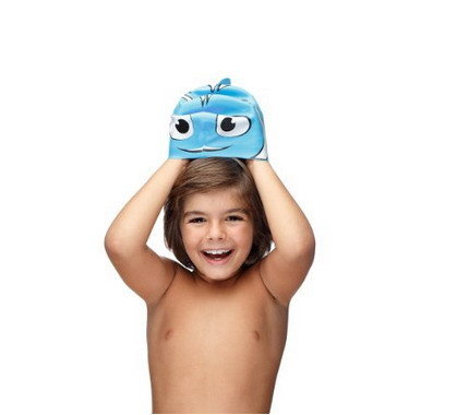 Blue Fashion Durable Childrens Swimming Hats Fish Shape 170mm Diameter