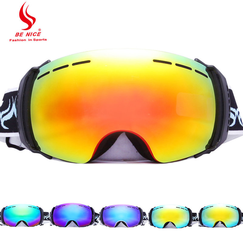 Anti - gafas del embarque de la nieve de la niebla tres marco de la lente TPU del oro de la espuma de la capa