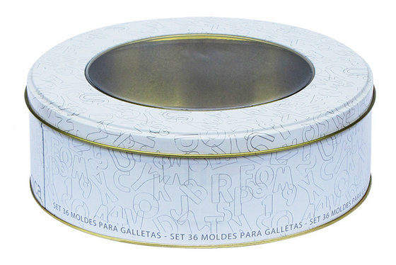 Painted Round Tin Cans , Tin Boxes ,Tin Cases With PVC Clear Window