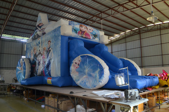 Outside Blue Sports Snow Queen Inflatable Bouncer Slide For Kids