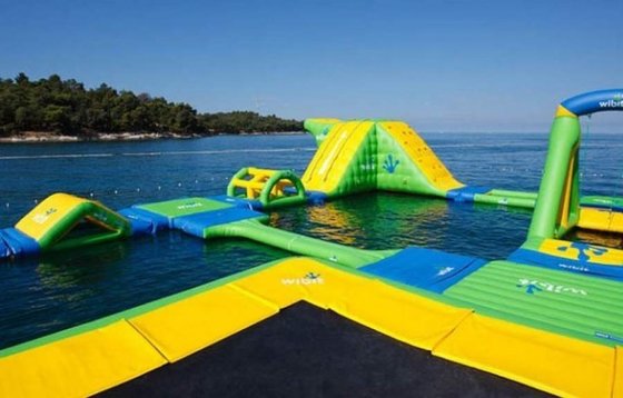 Grande piscine de PVC de parc aquatique gonflable géant de bâche avec la longue rampe de l'eau