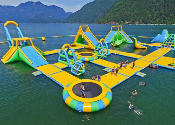 Waterproof Material Inflatable Water Playground Equipment Floating Island With Inflatable Slide
