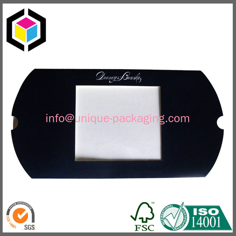 Silver Hot Foil Logo Black Color Printing Pillow Paper Box with Open Window