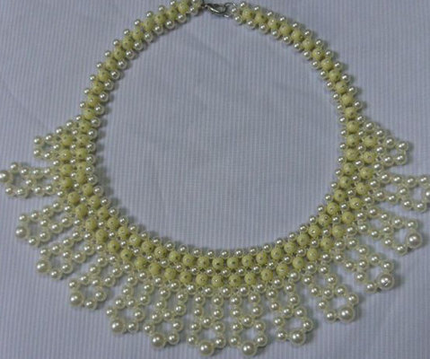 Decorative Yellow ABS Pearl / beads collar with lobster and clips
