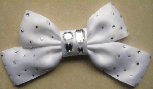 3D Ribbon with hot fix artificial flower corsage in white clear stone