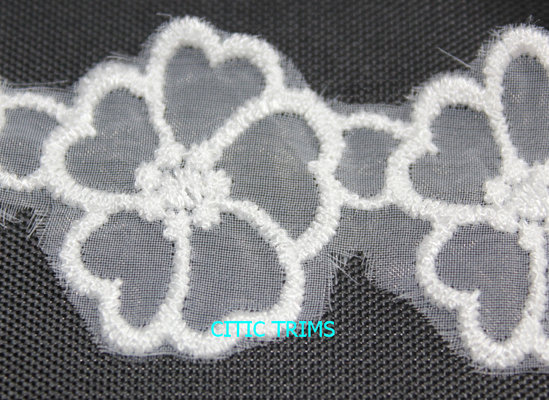 3cm Flower Organza Lace Trimmings White Cotton / Poly Delicacy