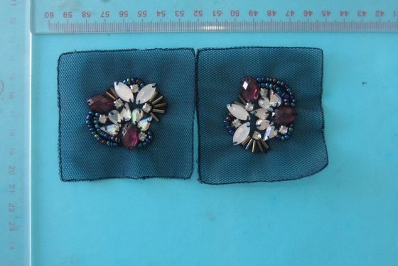 Black Double Flowers Fashional Handmade Beaded Trims OEM / ODM