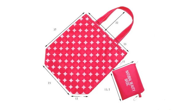 Waterproof 600D oxford folded Cloth shopping bag Red with small cosmetic pouch