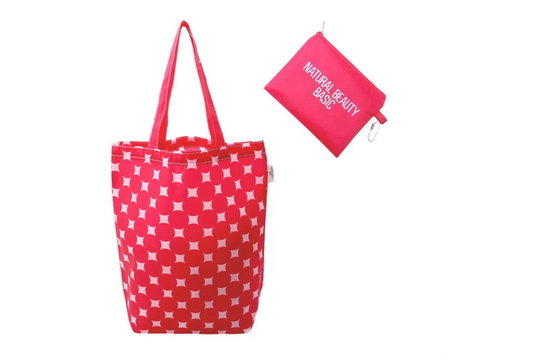 Waterproof 600D oxford folded Cloth shopping bag Red with small cosmetic pouch