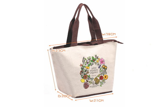 Environmental Canvas material Cloth shopping handbag with zipper / logo printed