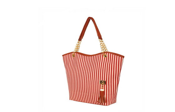 Vertical Stripe women Cloth Shopping shoulder Bag with Metal Chain
