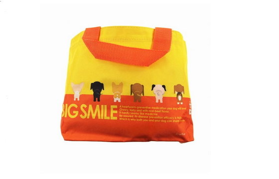 Heat printing yellow exhibition polyester cloth shopping bag Middle sized