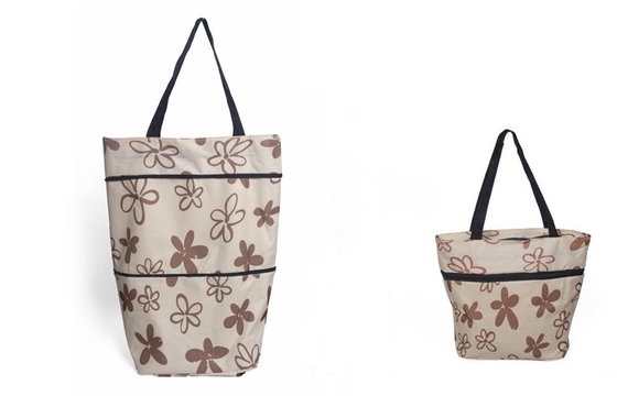Silk printing 900D 600D oxford foldable trolley shopping bag with 2 wheels
