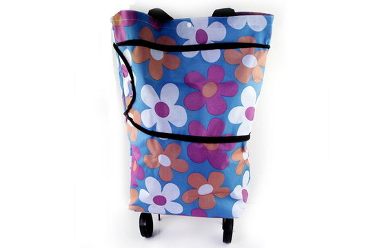 Blue color exhibition foldable trolley shopping bag for collecting samples