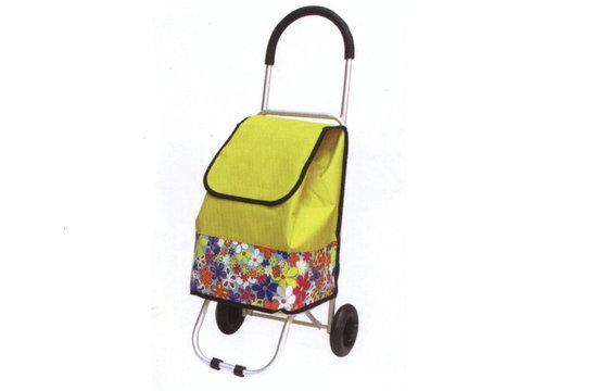 Customized small 600D PVC folding trolley wheeled shopping bags yellow