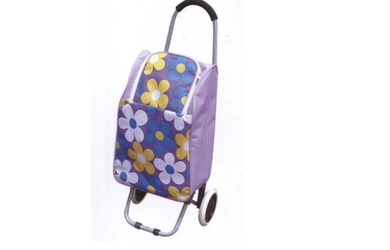 Customized small 600D PVC folding trolley wheeled shopping bags yellow