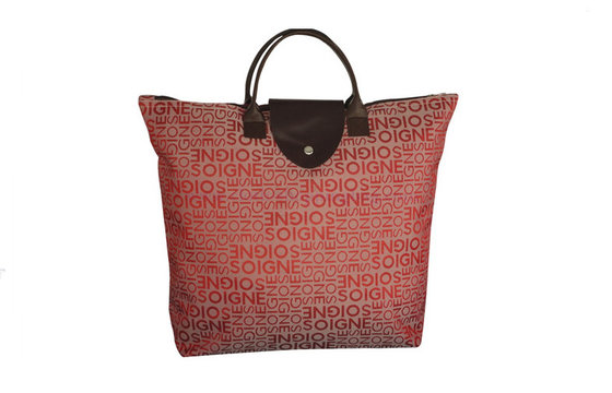Large brown foldable oxford tote bag with silk screen printing