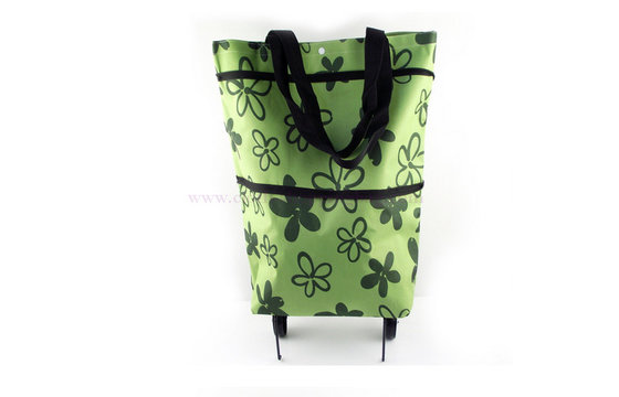Green Heat printing Paterrned foldable trolley shopping bag folding trolley cart