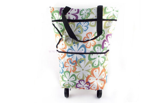Waterproof colourful polyester fabric foldable trolley shopping wheeled bag with button