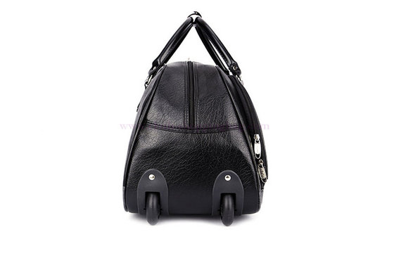 Black PU leather trolley travel bag , businessmen wheeled luggage bags