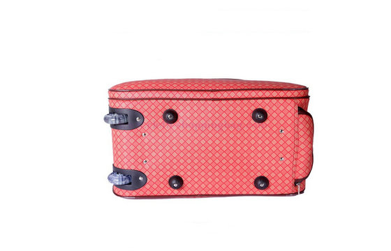 Customized red middle size roller gear bag with a zip front pocket