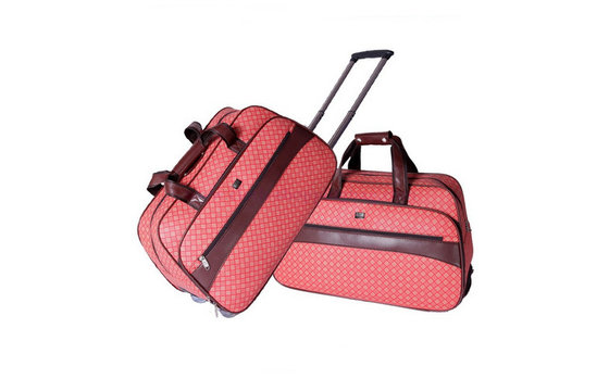 Customized red middle size roller gear bag with a zip front pocket