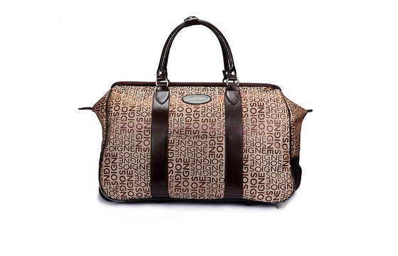 Lightweight brown oxford fabric roller luggage bags with two small wheels