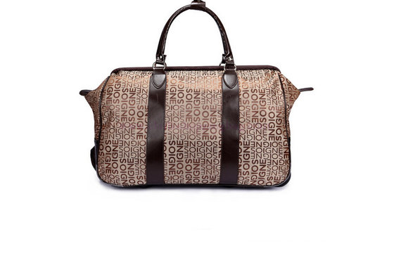 Lightweight brown oxford fabric roller luggage bags with two small wheels