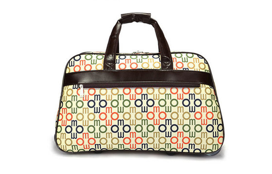 Flower parttern PVC fabric wheeled luggage roller gear bag with zip front pocket