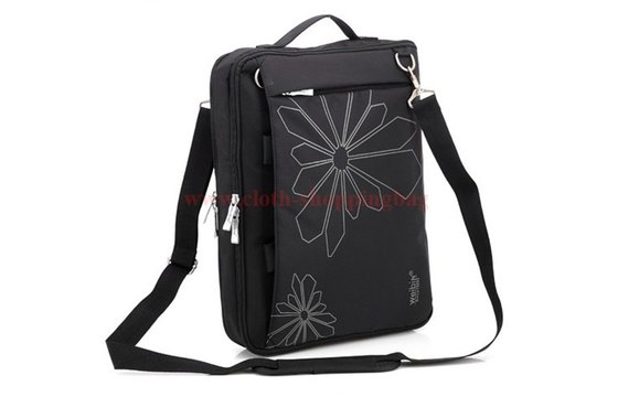 Flower printing nylon laptop shoulder bag with front zipped pocket