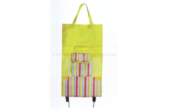 Huge space foldable trolley shopping bag with two plastic wheels for housewife