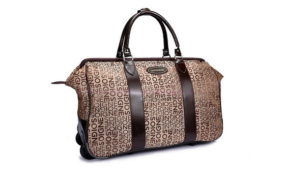 Brown dirty - resistance large internal capacity cloth travel bag with two small wheels
