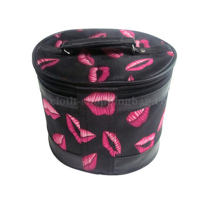 Cylindrical large cosmetic tote bag , red black travel makeup case