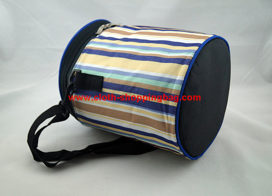 Cylindrical reusable travel cooler shoulder bag with large compartment