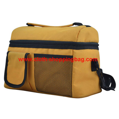 Durable polyester yellow built lunch bag , drink cooler bag