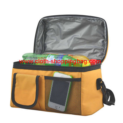 Durable polyester yellow built lunch bag , drink cooler bag