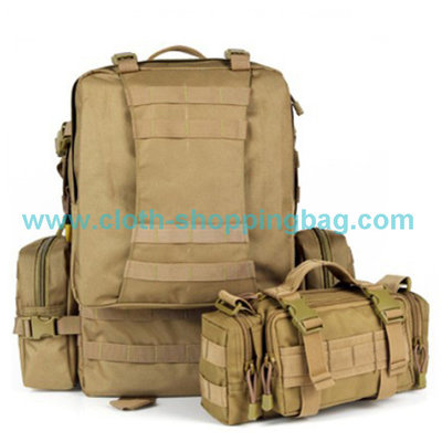 Army green functional camping gear backpack with drawstring collar closure