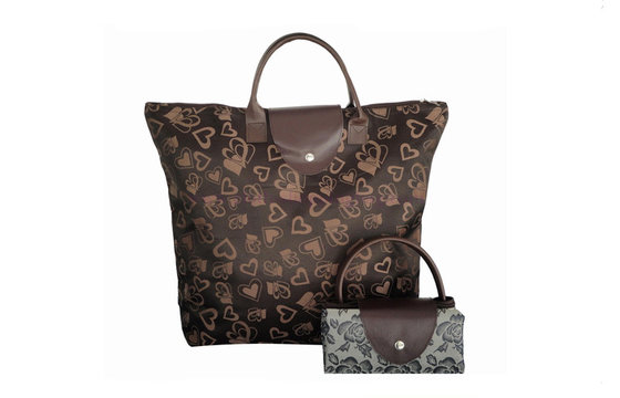 Brown 1680D 600D oxford foldable shopping bags with logo printed