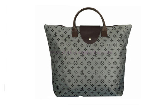 Pure colour foldable shopping bags / handbag with PU leather Handle