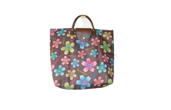 Blue flower partten foldable shopping bags with wrapped handles