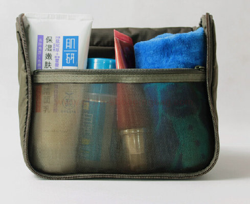Green Large space travel storage bag makeup organizer with mesh pocket inside
