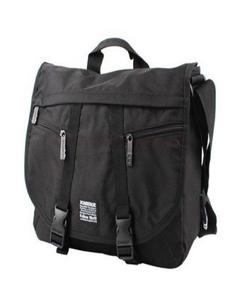 Black durable Nylon shoulder travel bags for men with two zippered pocket