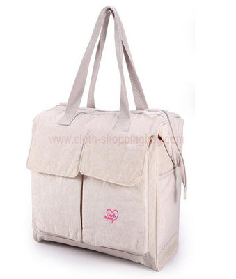 Lightweight durable Nylon shoulder bag white with side pocket outside